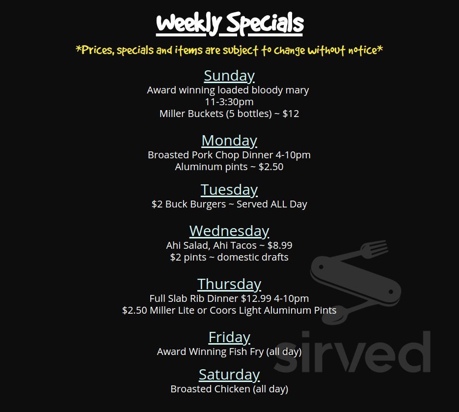 Tracks Bar & Grill menu in Cary, Illinois, USA