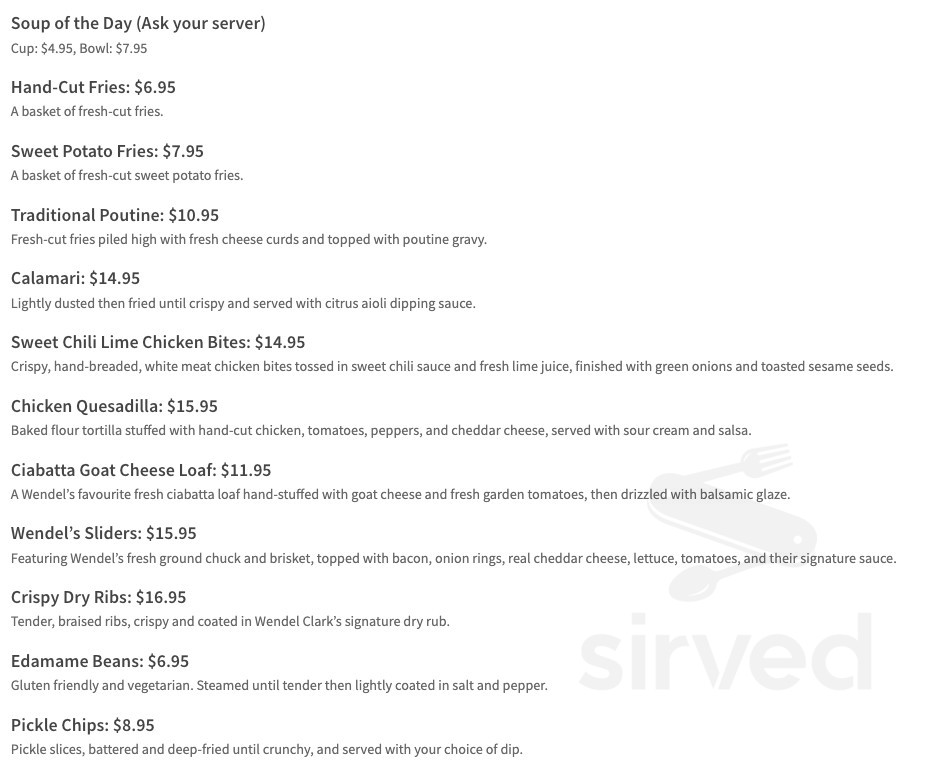 Wendel Clark's Classic Grill & Bar menu in Saskatoon, Saskatchewan, Canada