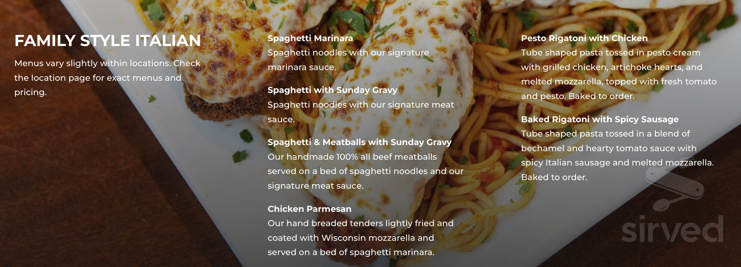 Chicago Fire menu in Folsom, California, USA