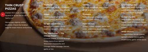 Chicago Fire menu in Folsom, California, USA