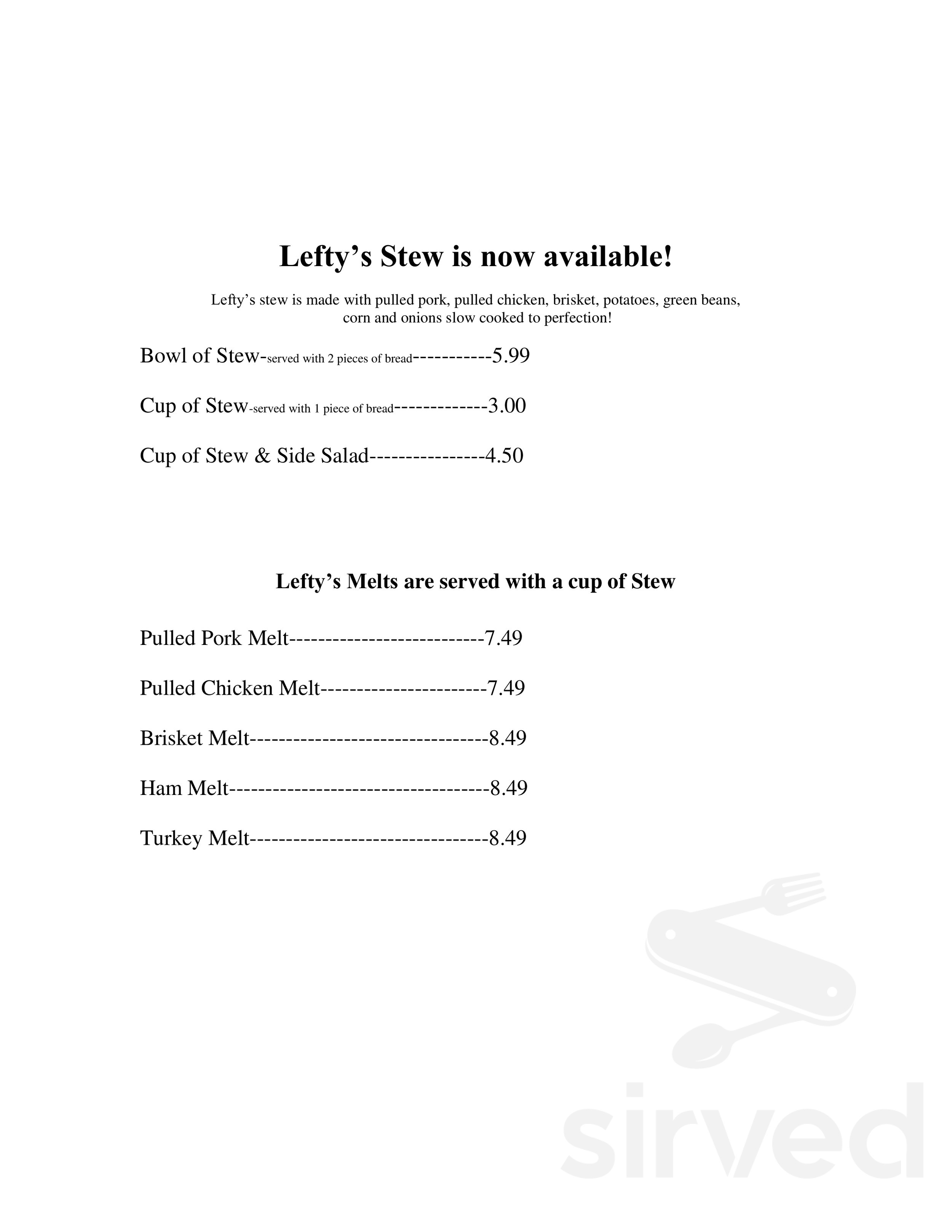 Lefty's Barbeque menus in Crossville, Tennessee, United States