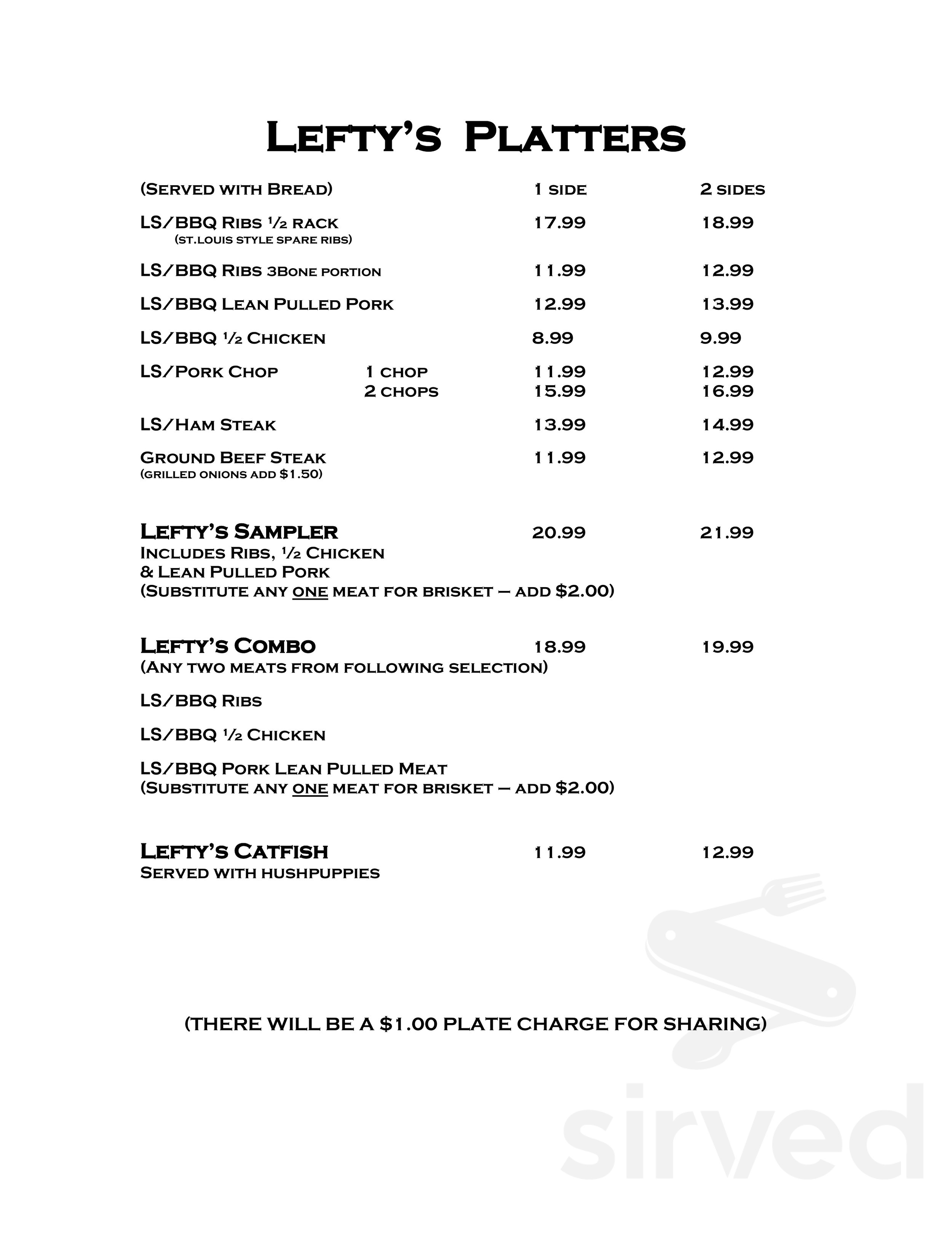 Lefty's Barbeque menus in Crossville, Tennessee, United States