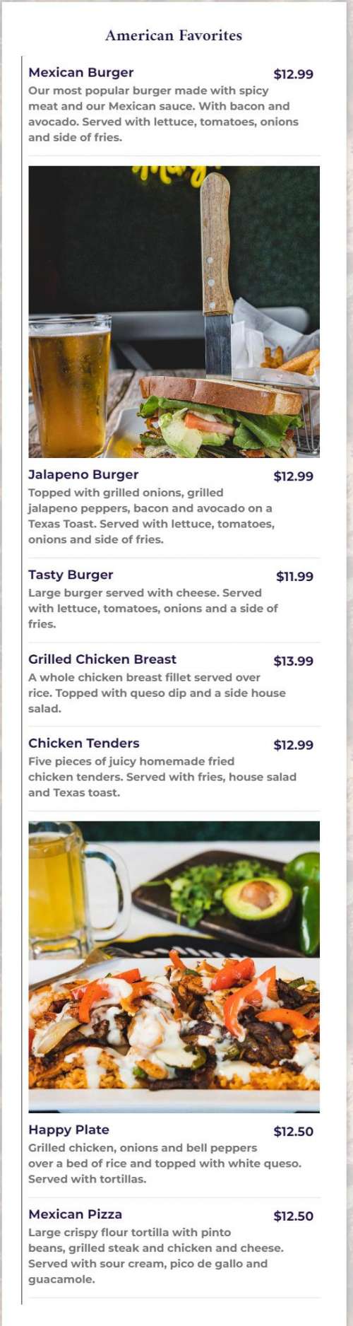 Mamis Mexican menu in Springfield, Louisiana, USA