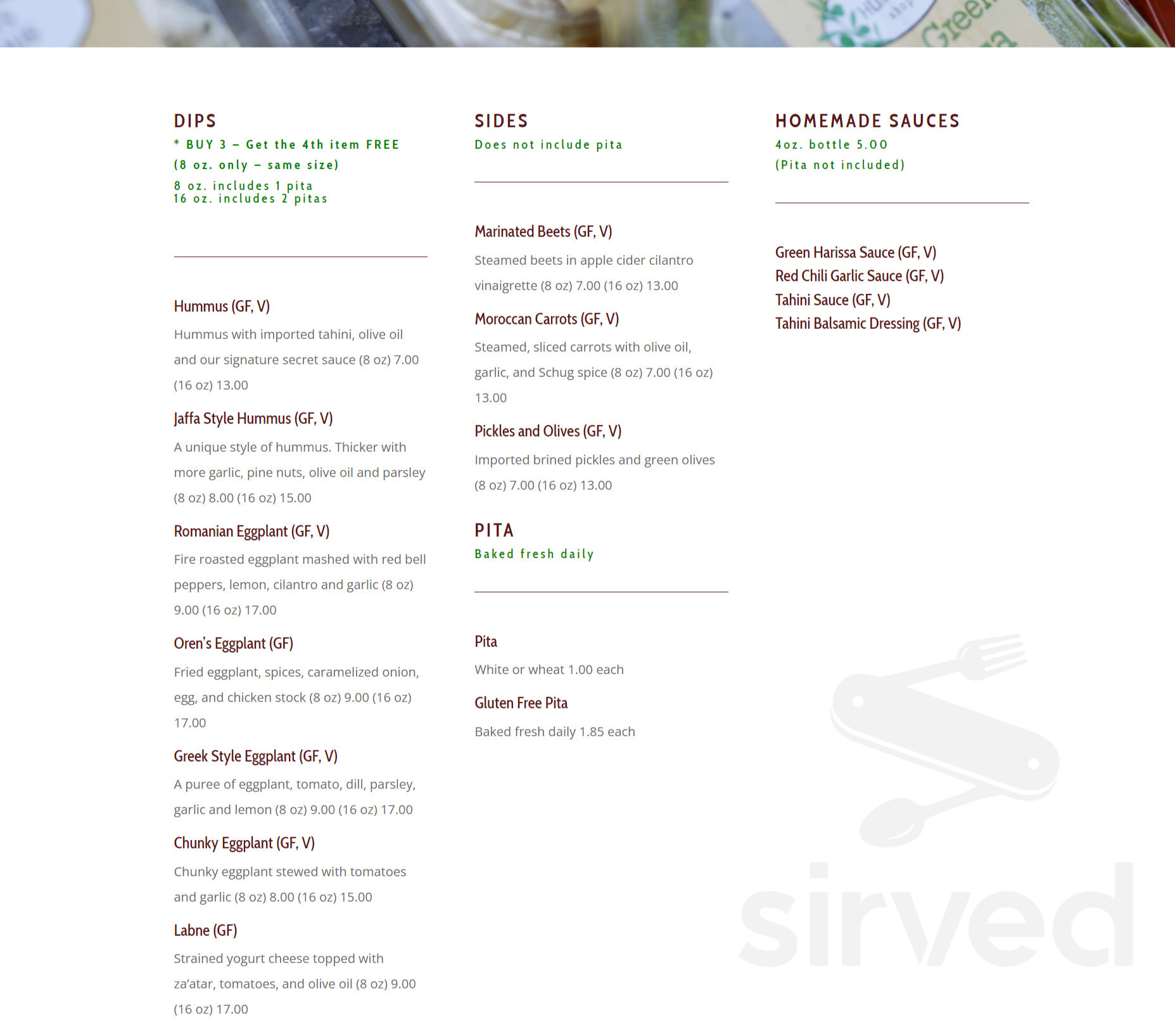 Menu - Palo Alto CA's Orens Hummus Express | Sirved