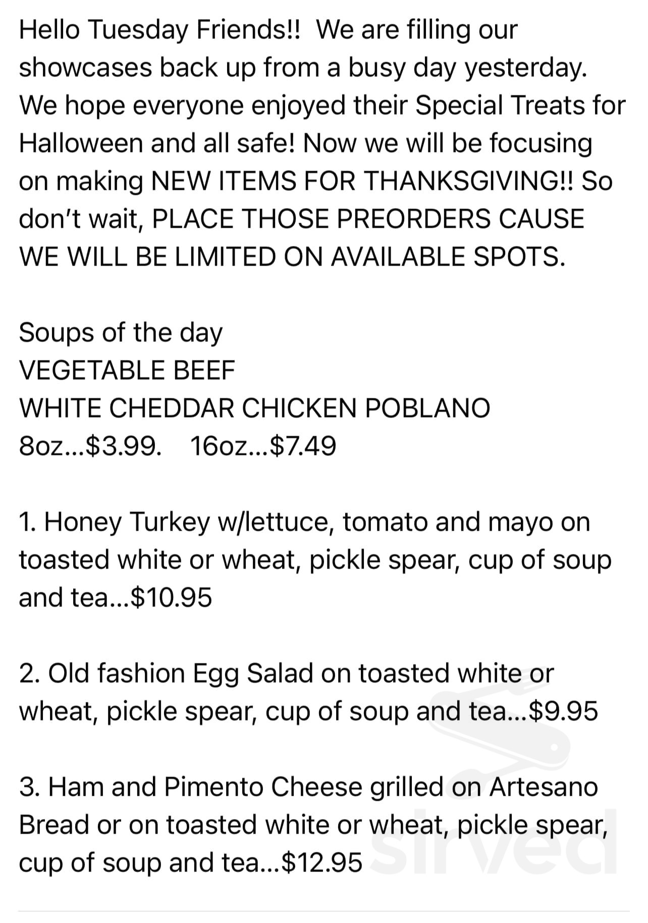 Sweet Magnolia's Bakery Cafe menu in Laurel, Mississippi, USA