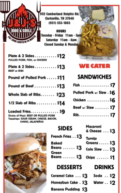 Menu for J & J's BBQ & GRILL in Clarksville, TN | Sirved
