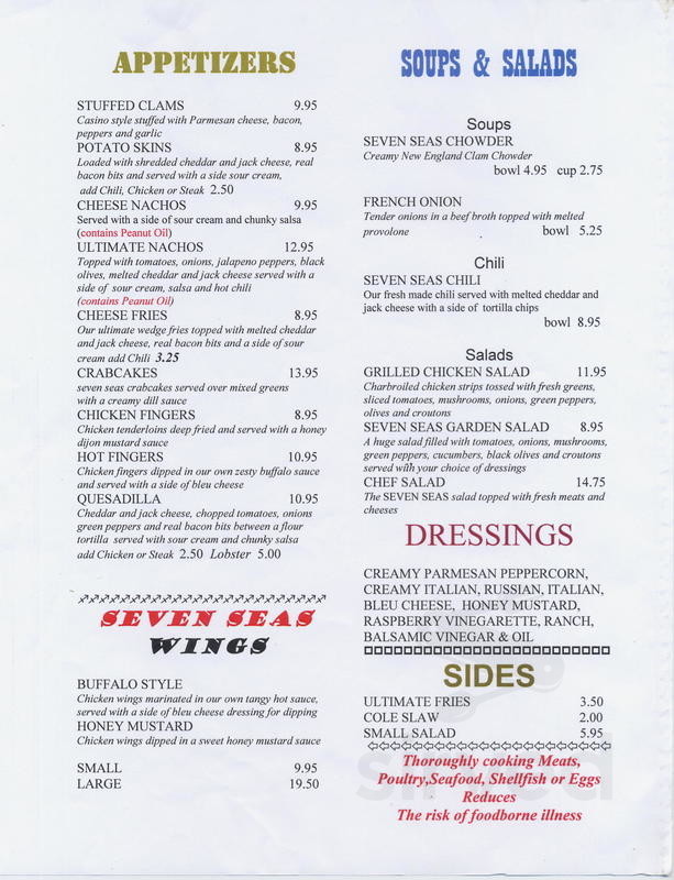 Seven Seas Restaurant menu in Milford, Connecticut, USA