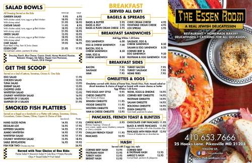 The Essen Room menu in Pikesville, Maryland, USA