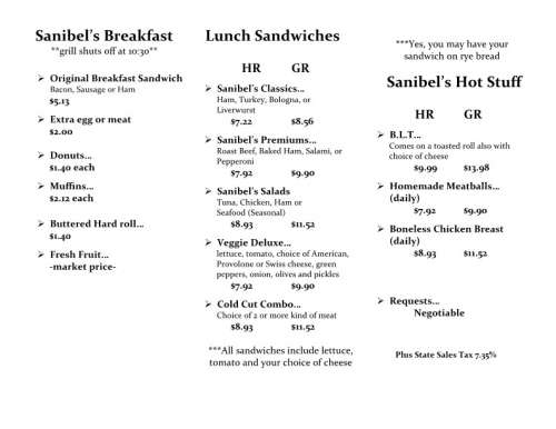 Sanibel Market menu in East Haddam, Connecticut, USA