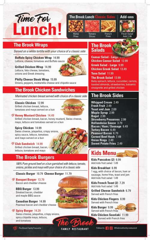 The Brook Family Restaurant menu in Binbrook, Ontario, Canada