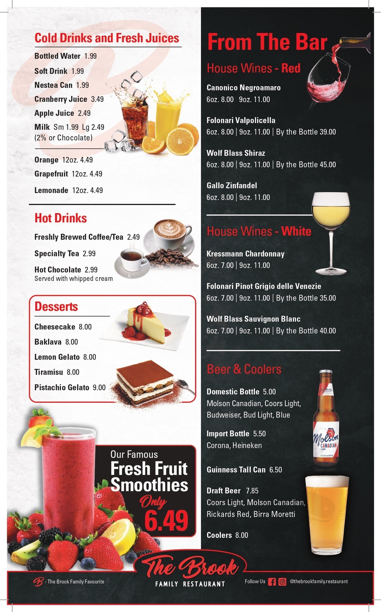 The Brook Family Restaurant menu in Binbrook, Ontario, Canada