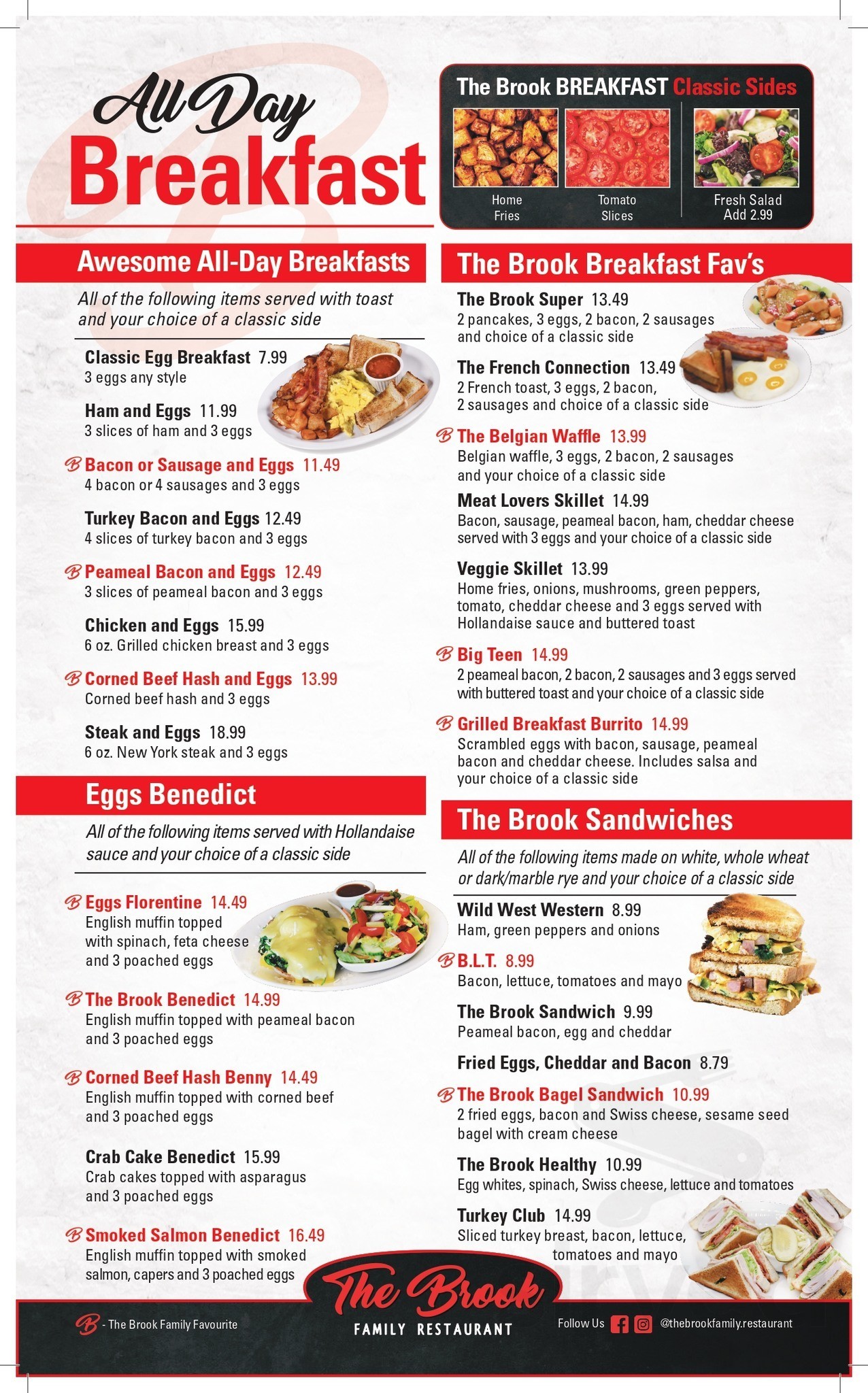 The Brook Family Restaurant menu in Binbrook, Ontario, Canada