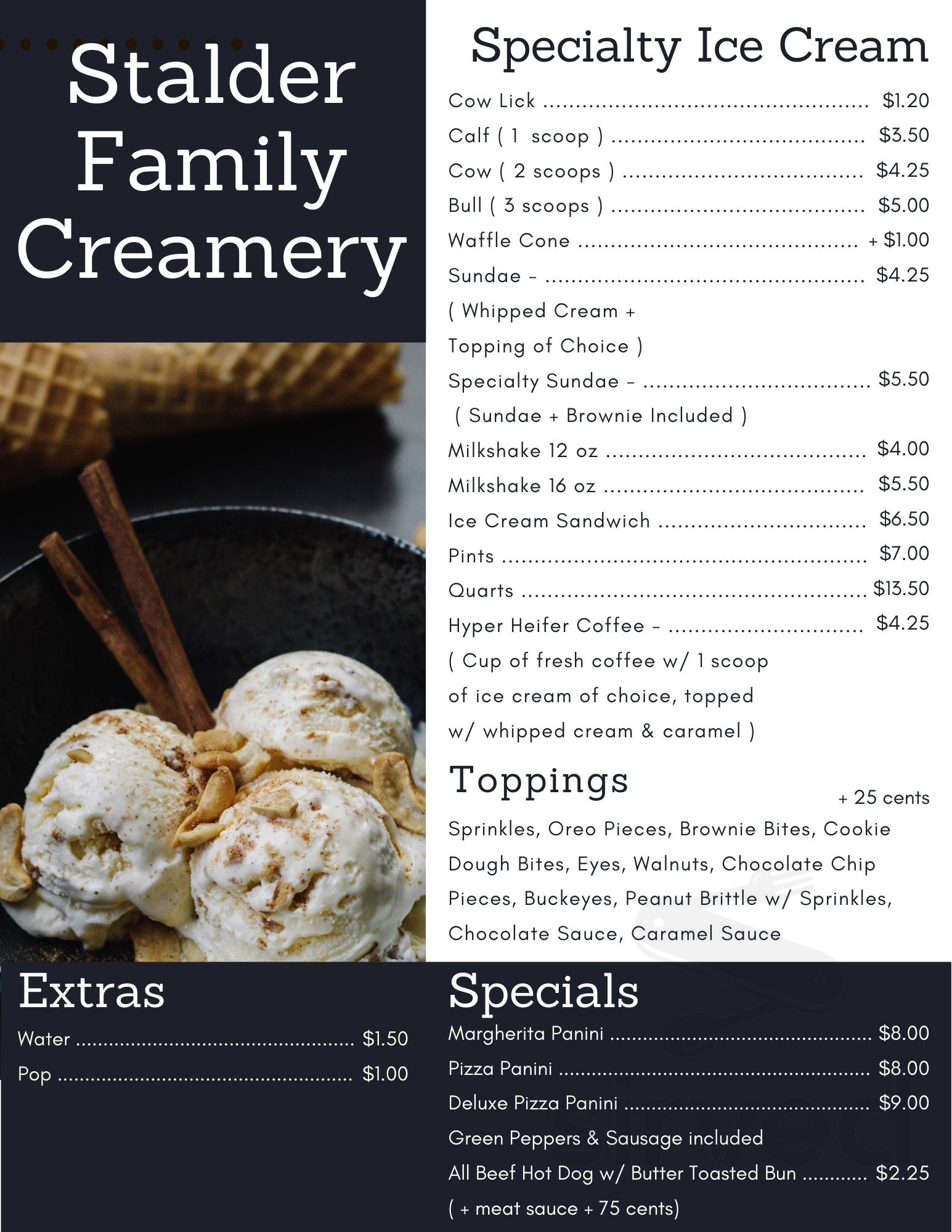 Stalder Family Creamery menu in New Martinsville, West Virginia, USA