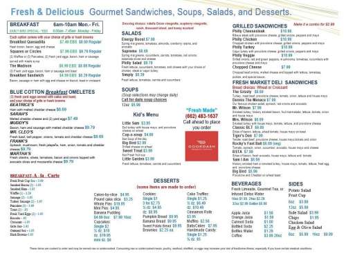 Blue Cotton Bake Shop menu in Clarksdale, Mississippi, USA