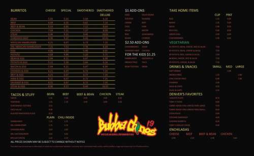 Bubba Chinos 19 menu in Denver, Colorado, USA