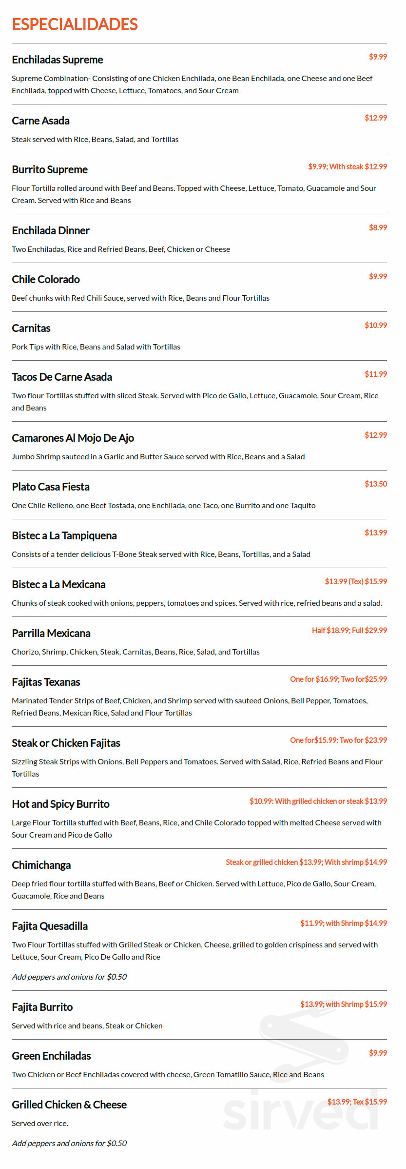 Casa Fiesta menu in Antioch, Tennessee, USA