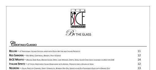 Menu for BiCE in Naples, FL | Sirved