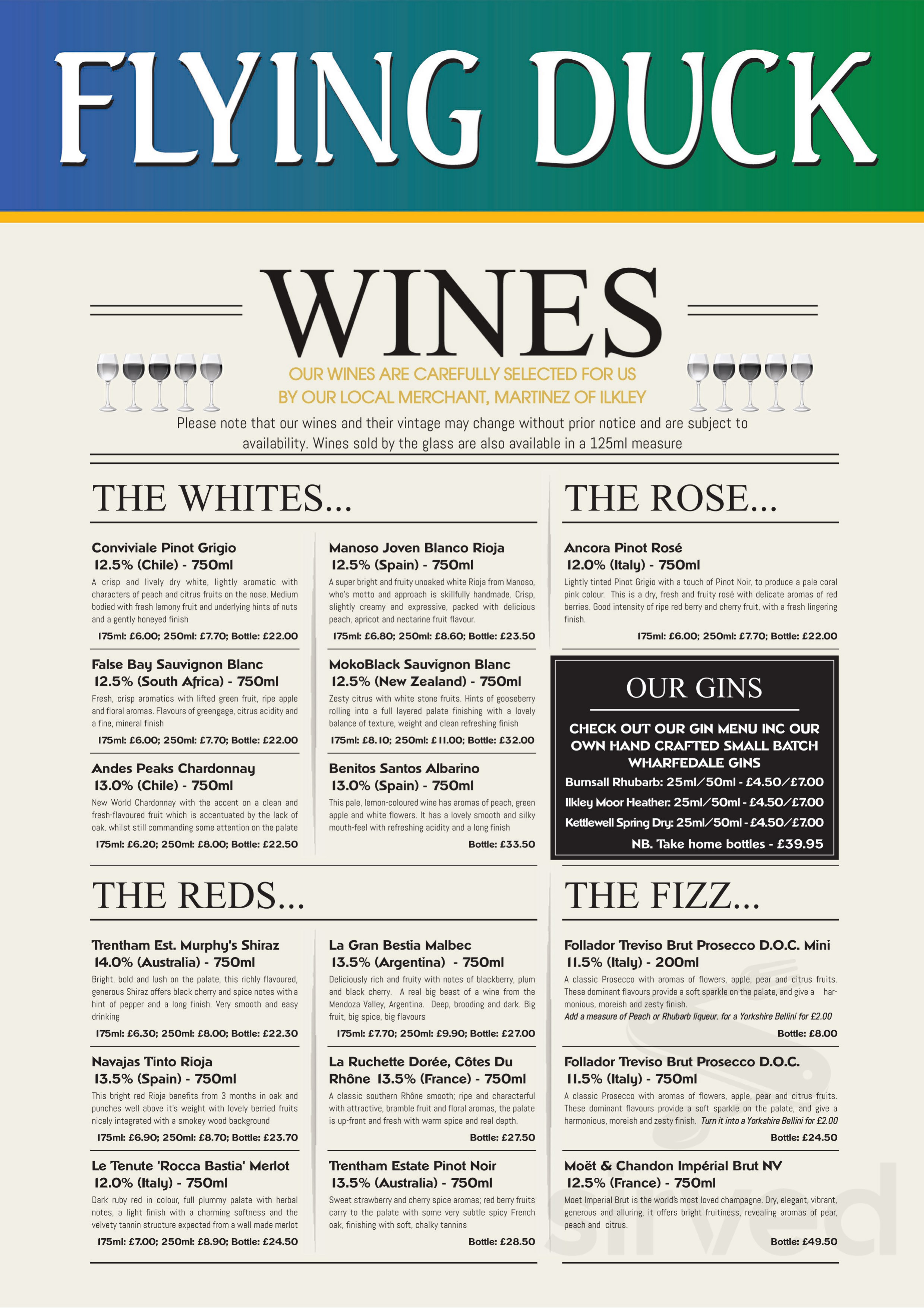 The Flying Duck menu in Graham, Missouri, USA