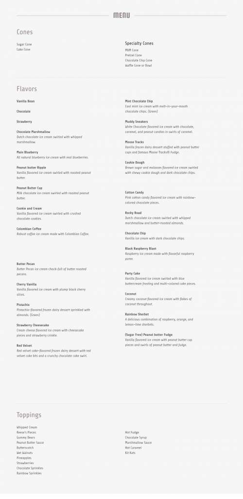 Hog Heaven' Ice Cream menu in Lake Harmony, Pennsylvania, USA