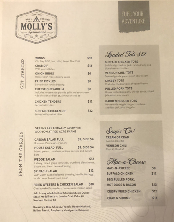Molly's Restaurant menus in Kennedyville, Maryland, United States