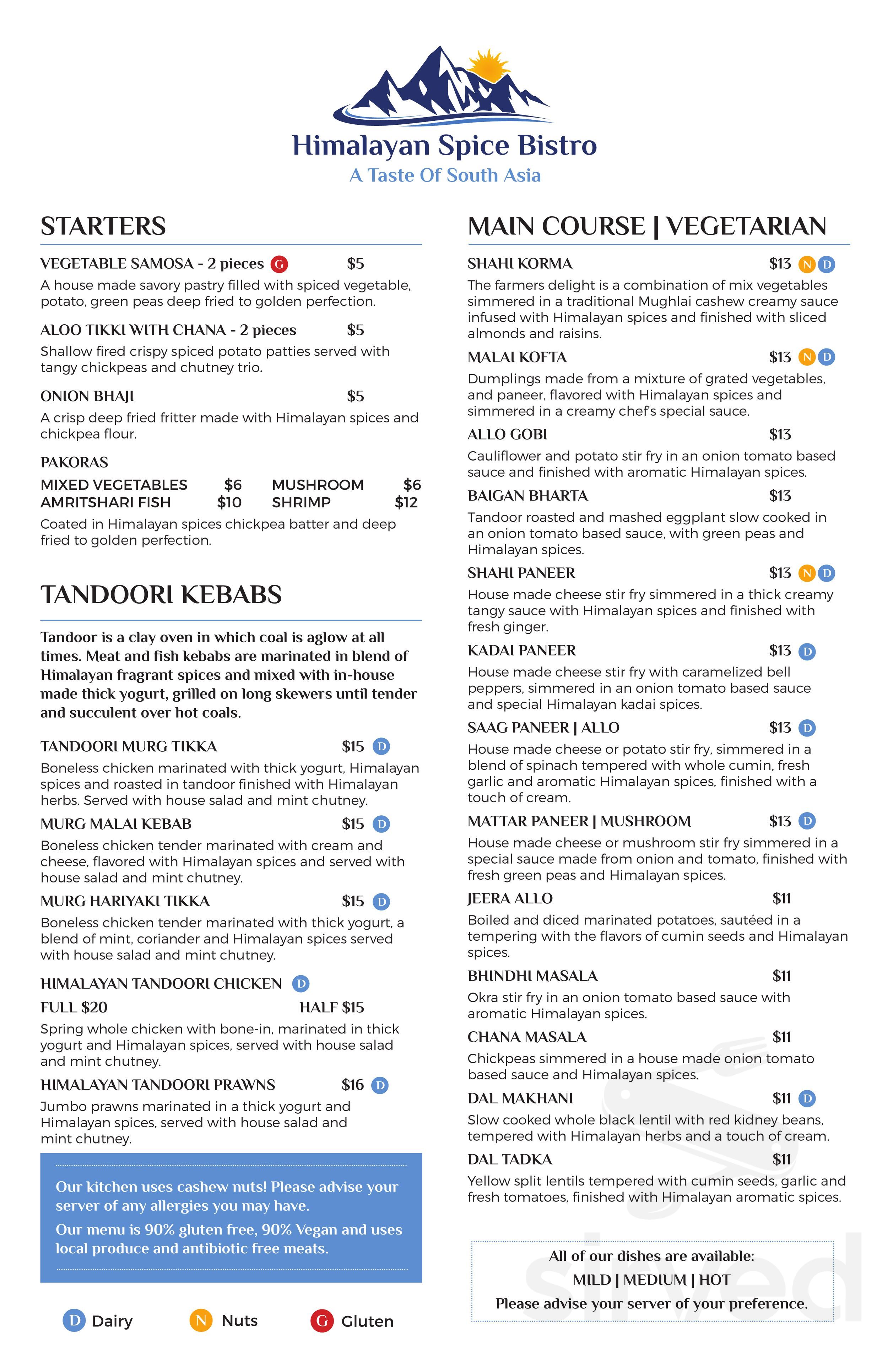 Himalayan Spice Bistro menu in Cranbrook, British Columbia, Canada