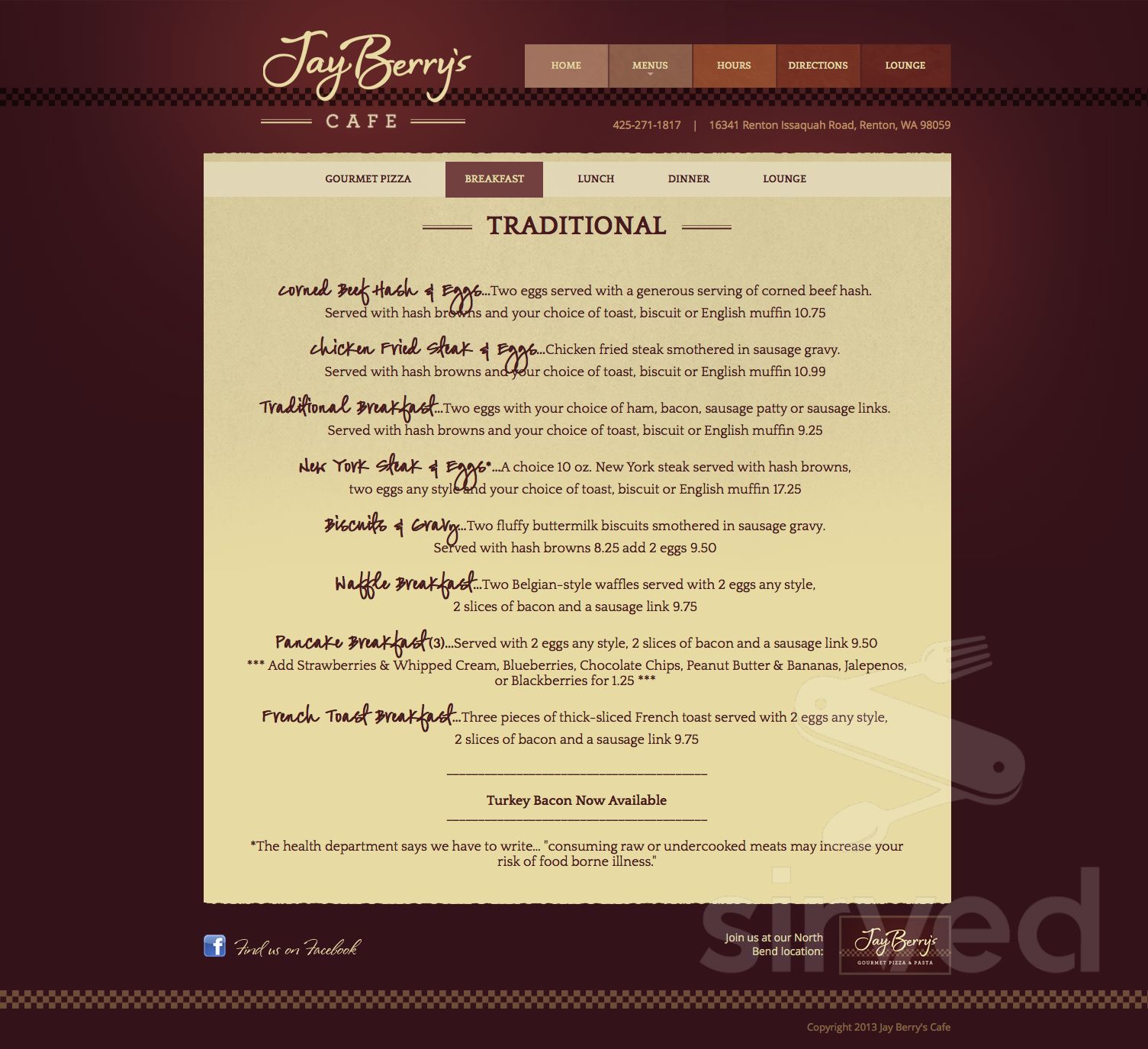 Jay Berry's Cafe menu in Renton, Washington, USA