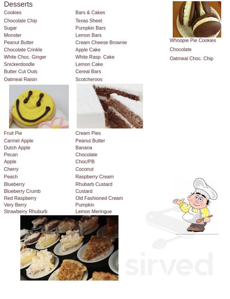 Menu for Baker's Nook Cafe in Elkhart, IN | Sirved