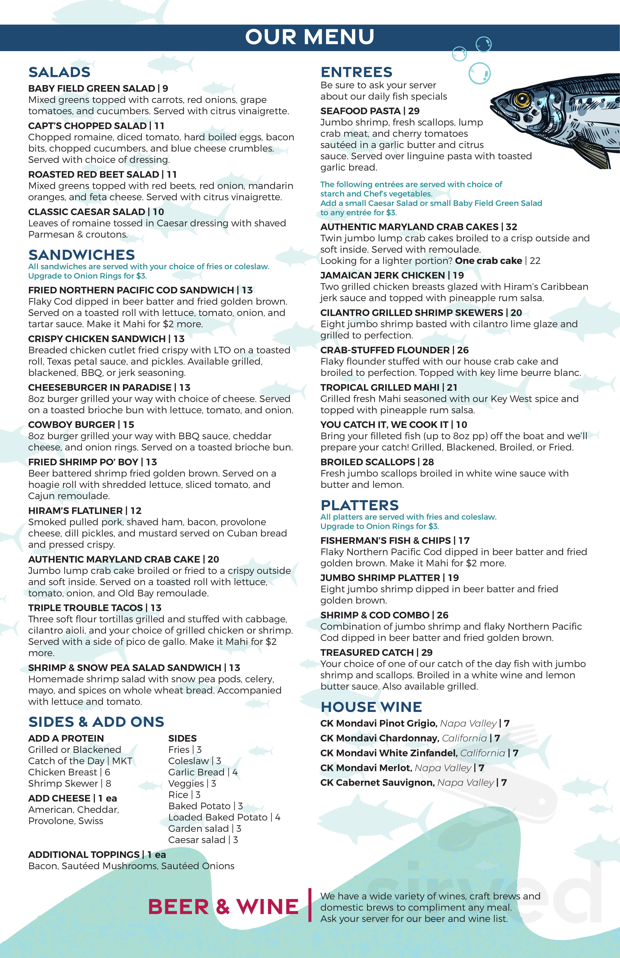 Capt Hirams Resort menu in Sebastian, Florida, USA