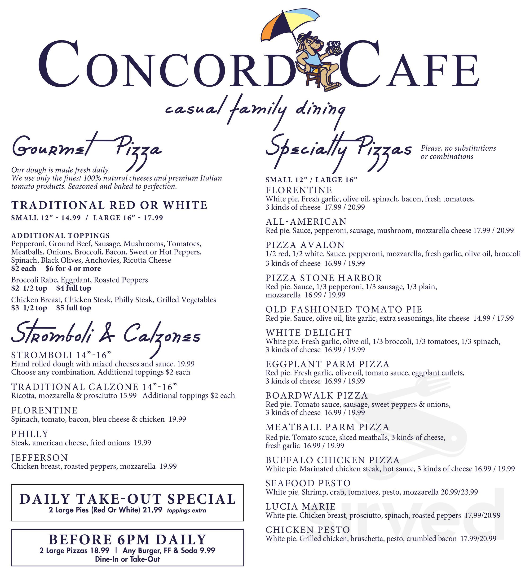 Concord Cafe menu in Avalon, New Jersey, USA