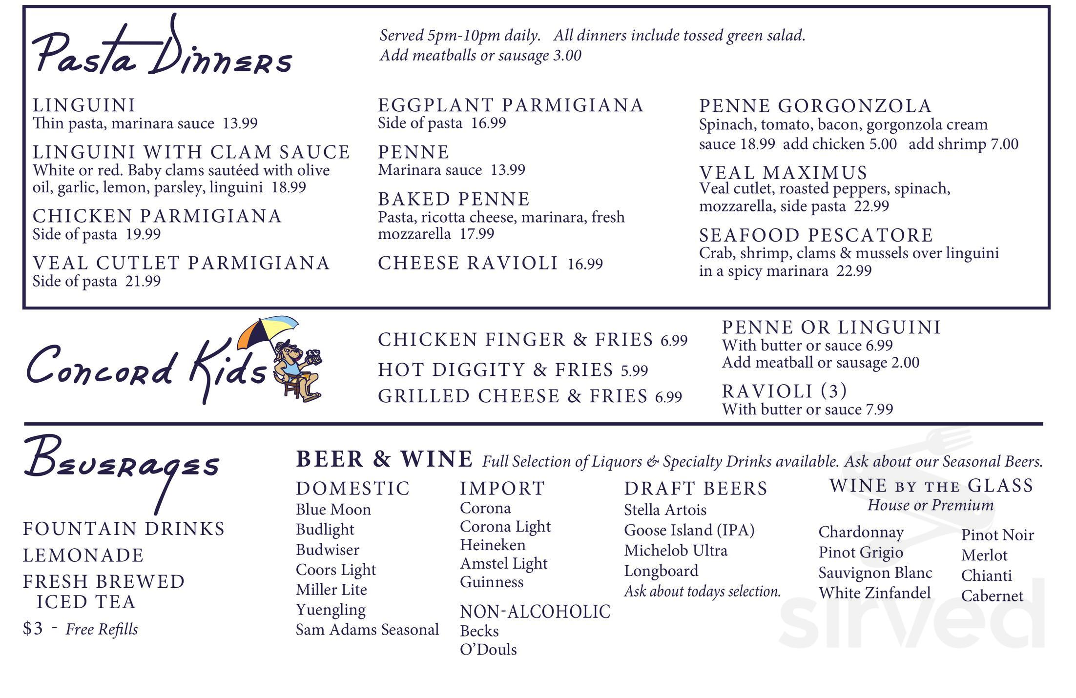 Concord Cafe menu in Avalon, New Jersey, USA