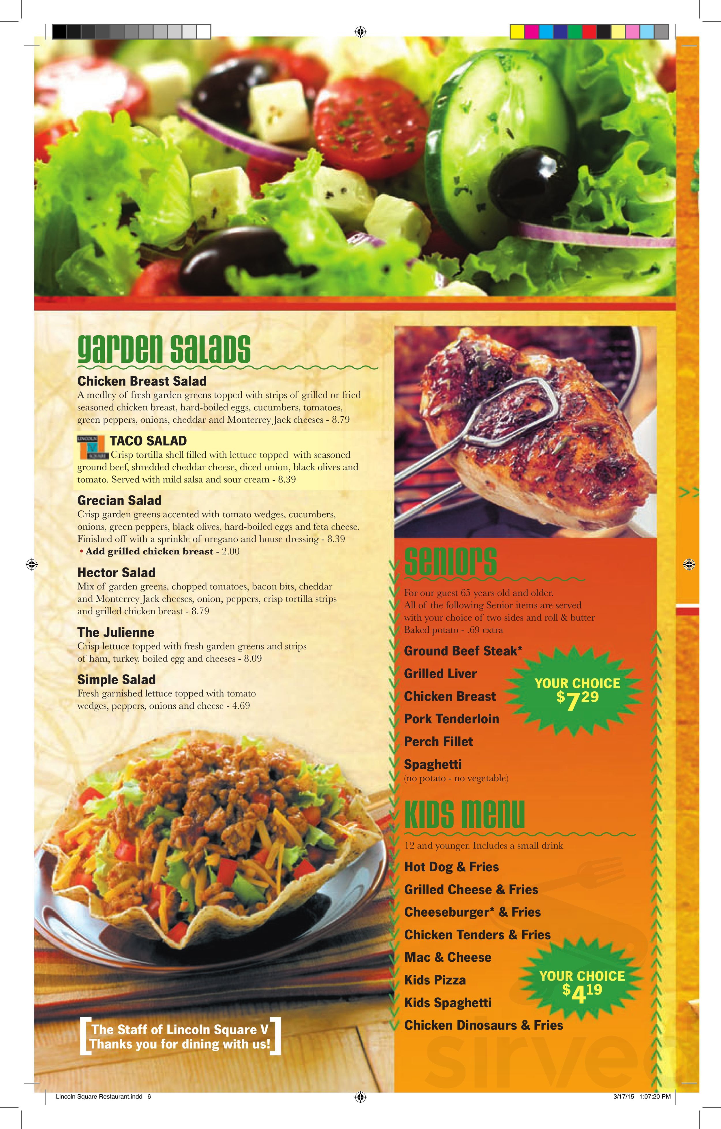 Lincoln Square Restaurant menu in Troy, Ohio, USA