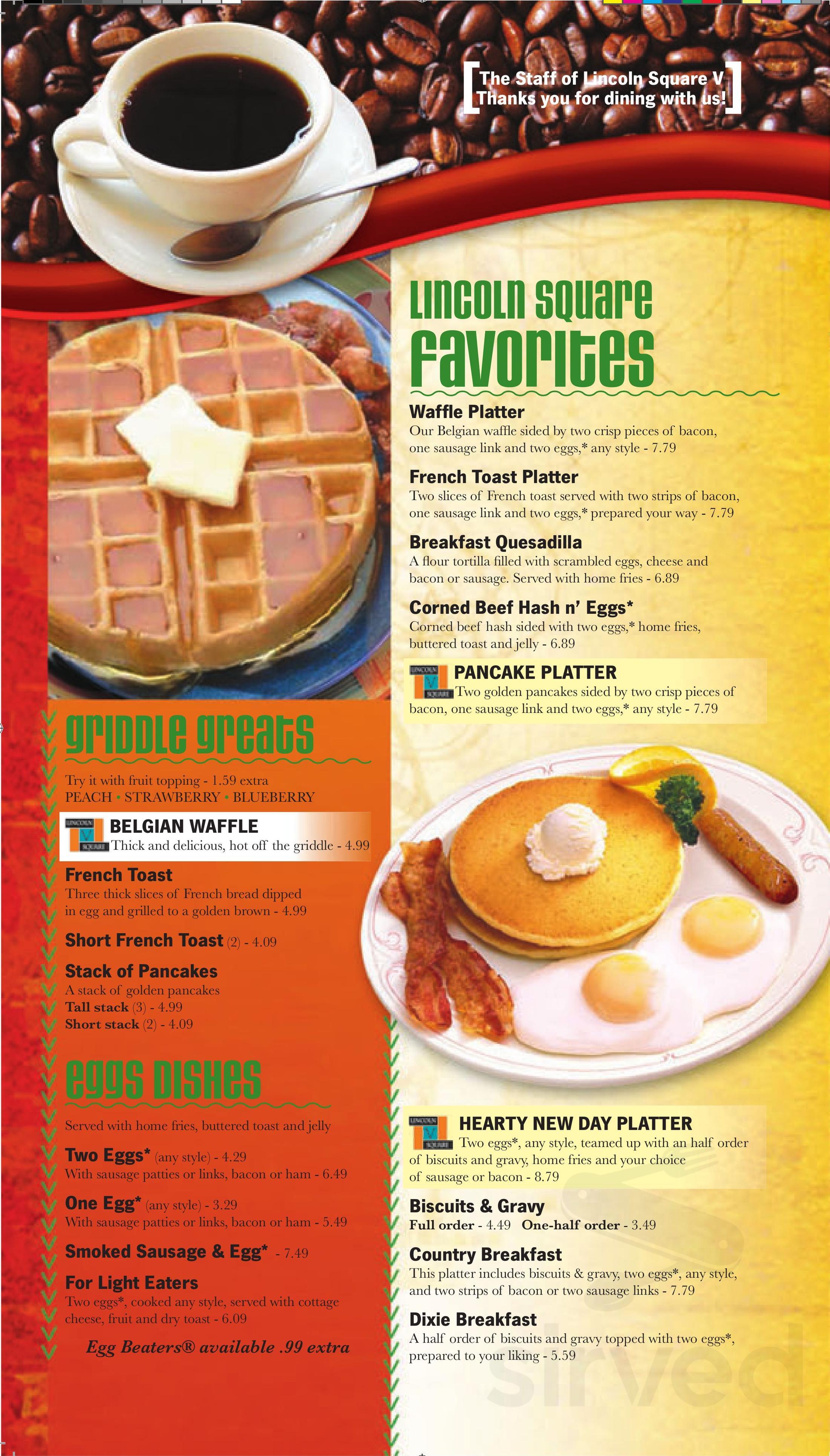 Lincoln Square Restaurant menu in Troy, Ohio, USA