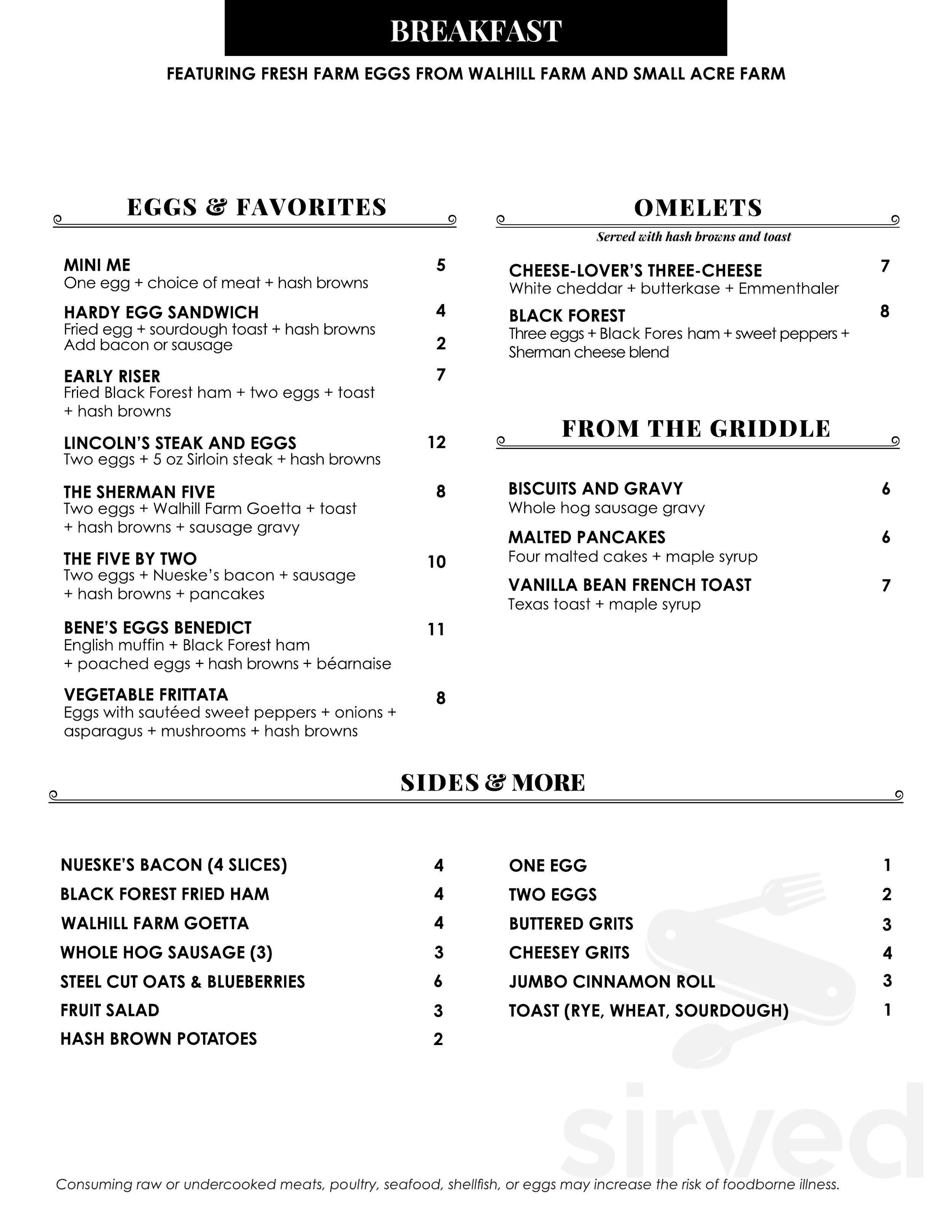 The Sherman Inn menu in Batesville, Indiana, USA