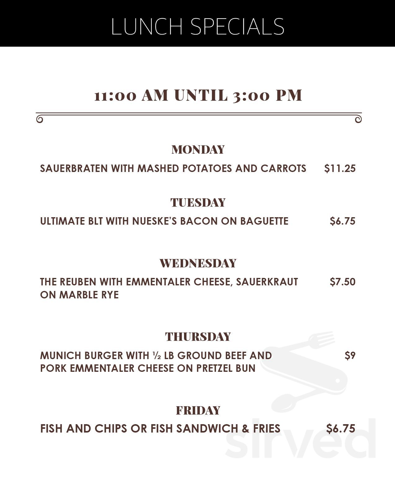 The Sherman Inn menu in Batesville, Indiana, USA