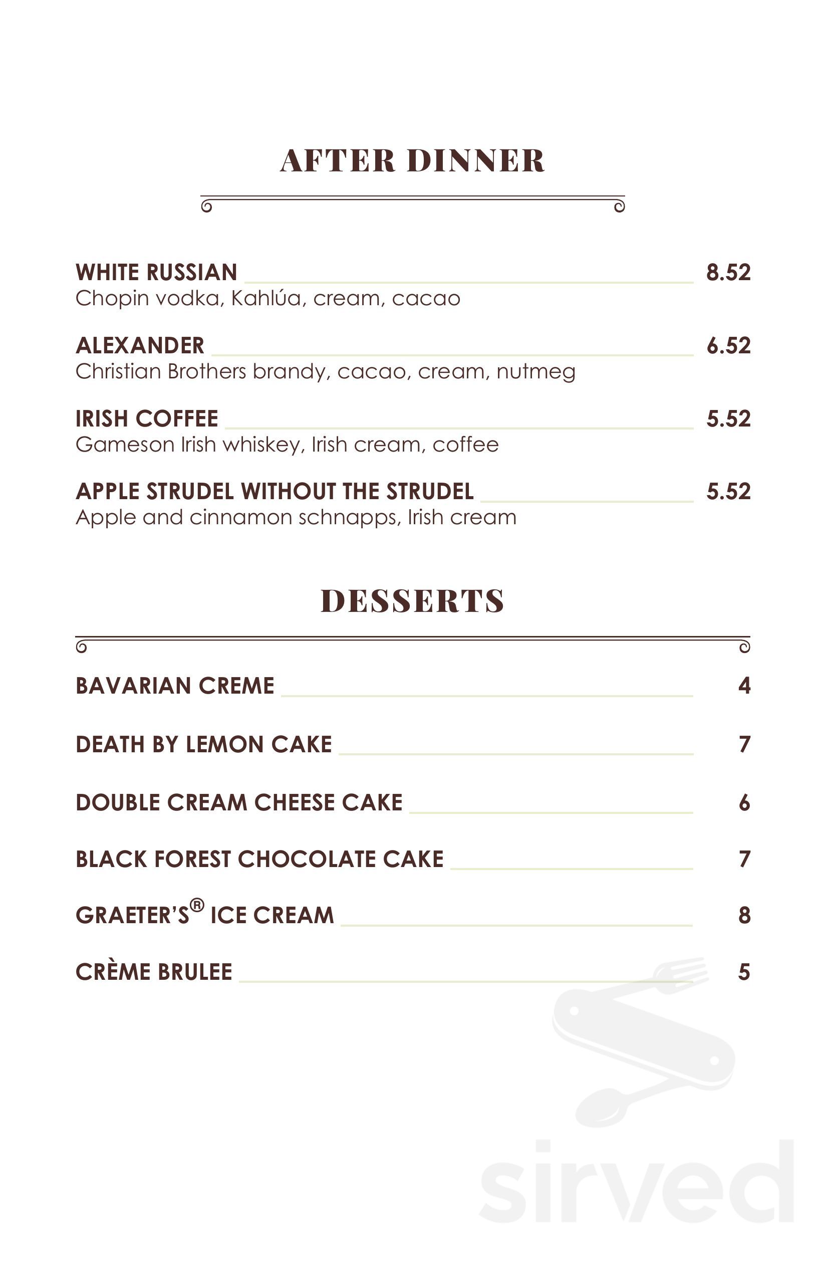 The Sherman Inn menu in Batesville, Indiana, USA