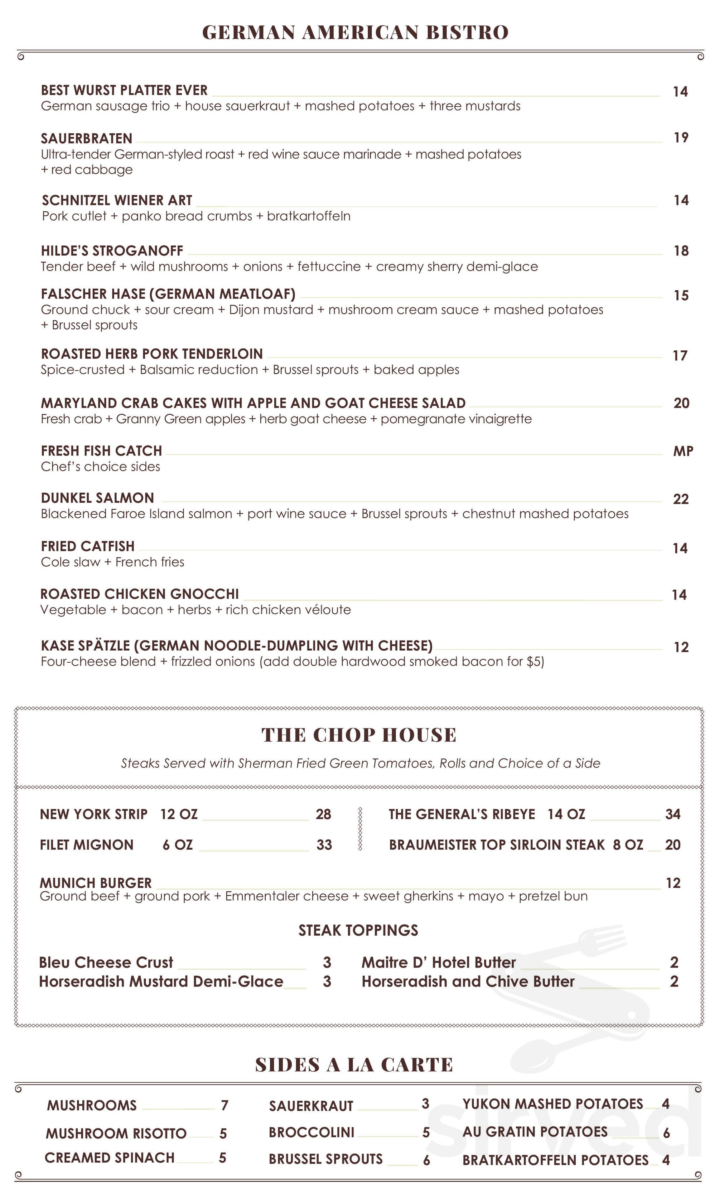 The Sherman Inn menu in Batesville, Indiana, USA