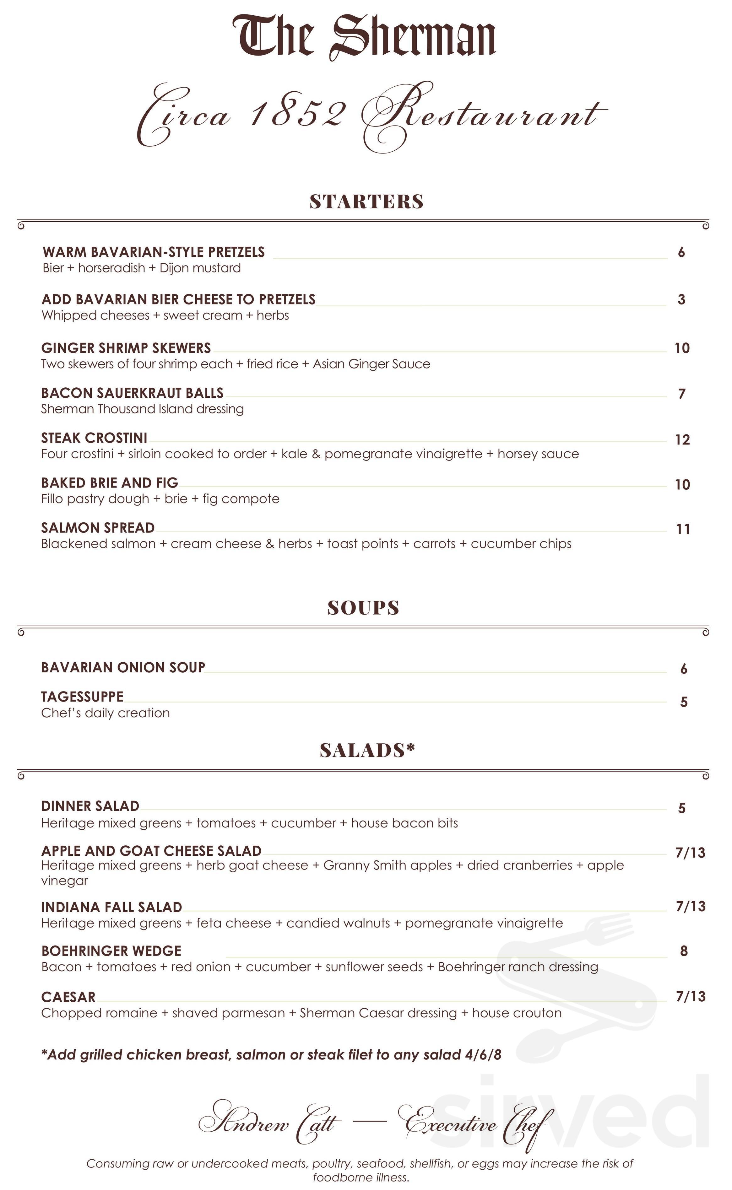 Menu for The Sherman Inn in Batesville, IN | Sirved
