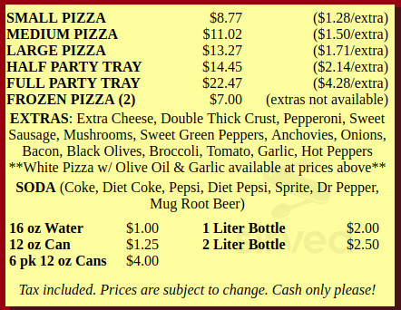 Menu - Millville NJ's Bim's Pizzeria | Sirved