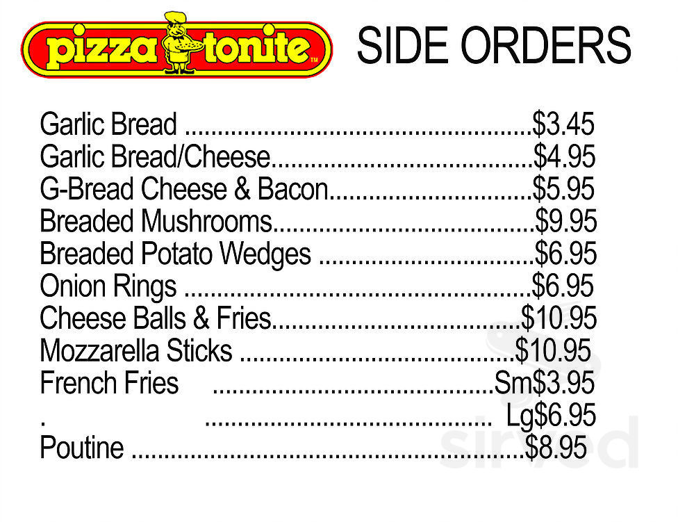 Pizza Tonite Chatham menu in Chatham-Kent, Ontario, Canada
