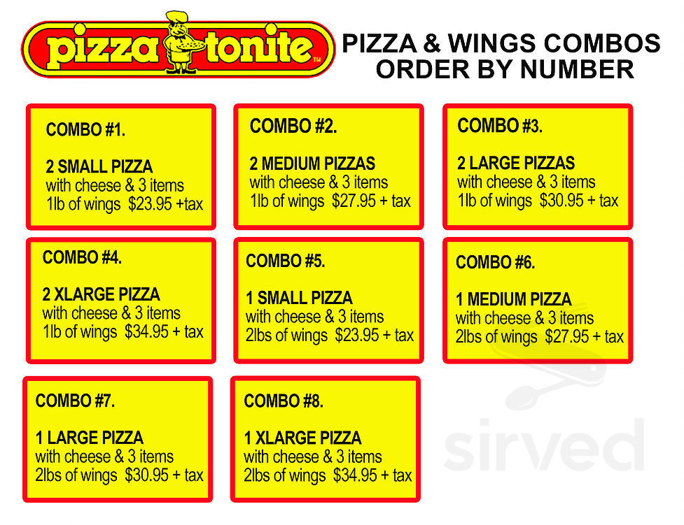 Pizza Tonite Chatham menu in Chatham-Kent, Ontario, Canada