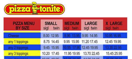 Menu for Pizza Tonite Chatham in Chatham-Kent, ON | Sirved