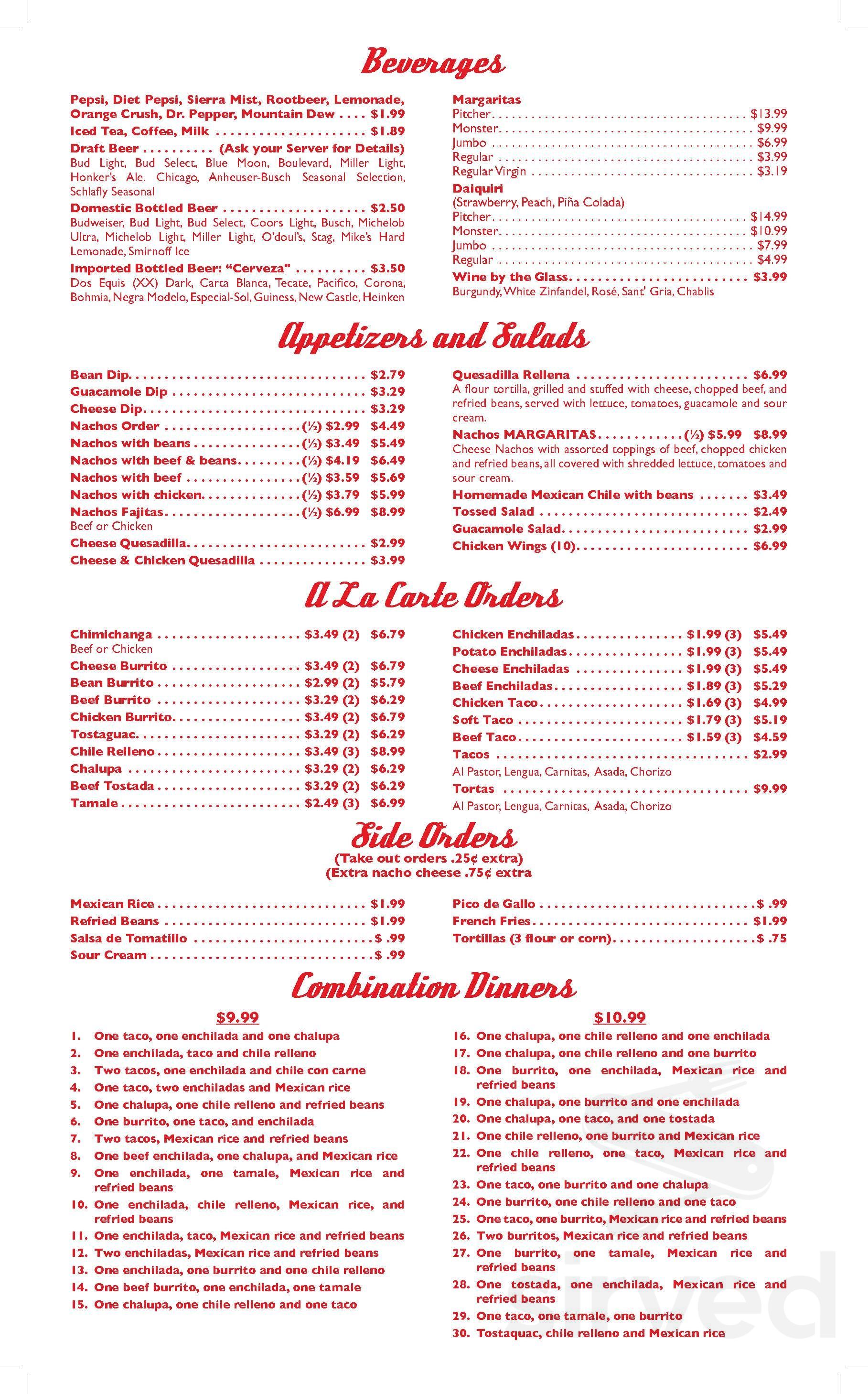 Menu - New Baden IL's Margaritas Mexican Restaurant | Sirved