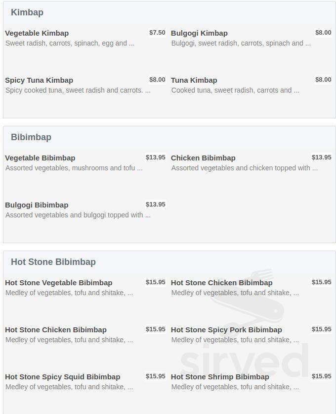 Korean Express menu in New York, New York, USA