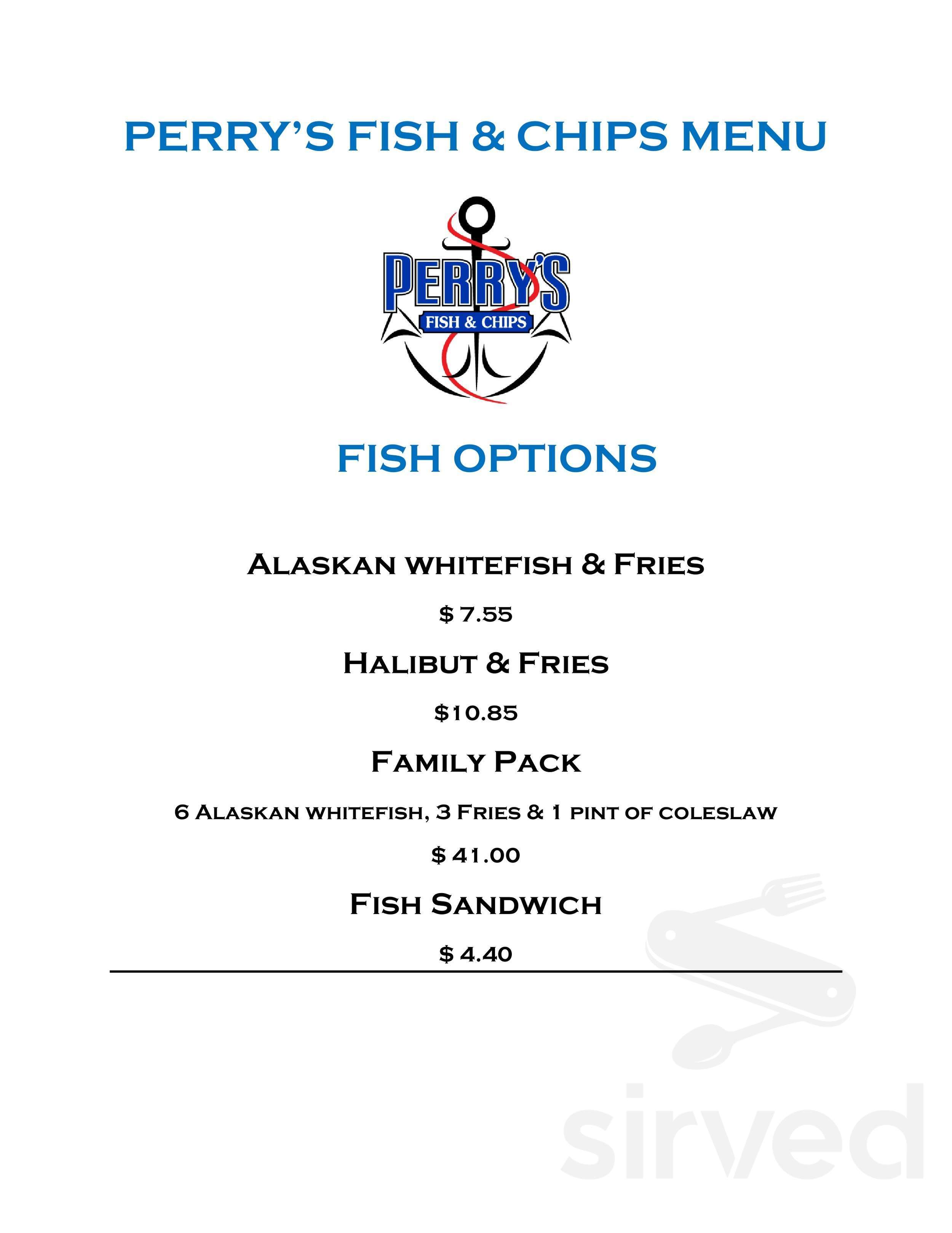 Perry's Fish & Chips menu in Sarnia, Ontario, Canada