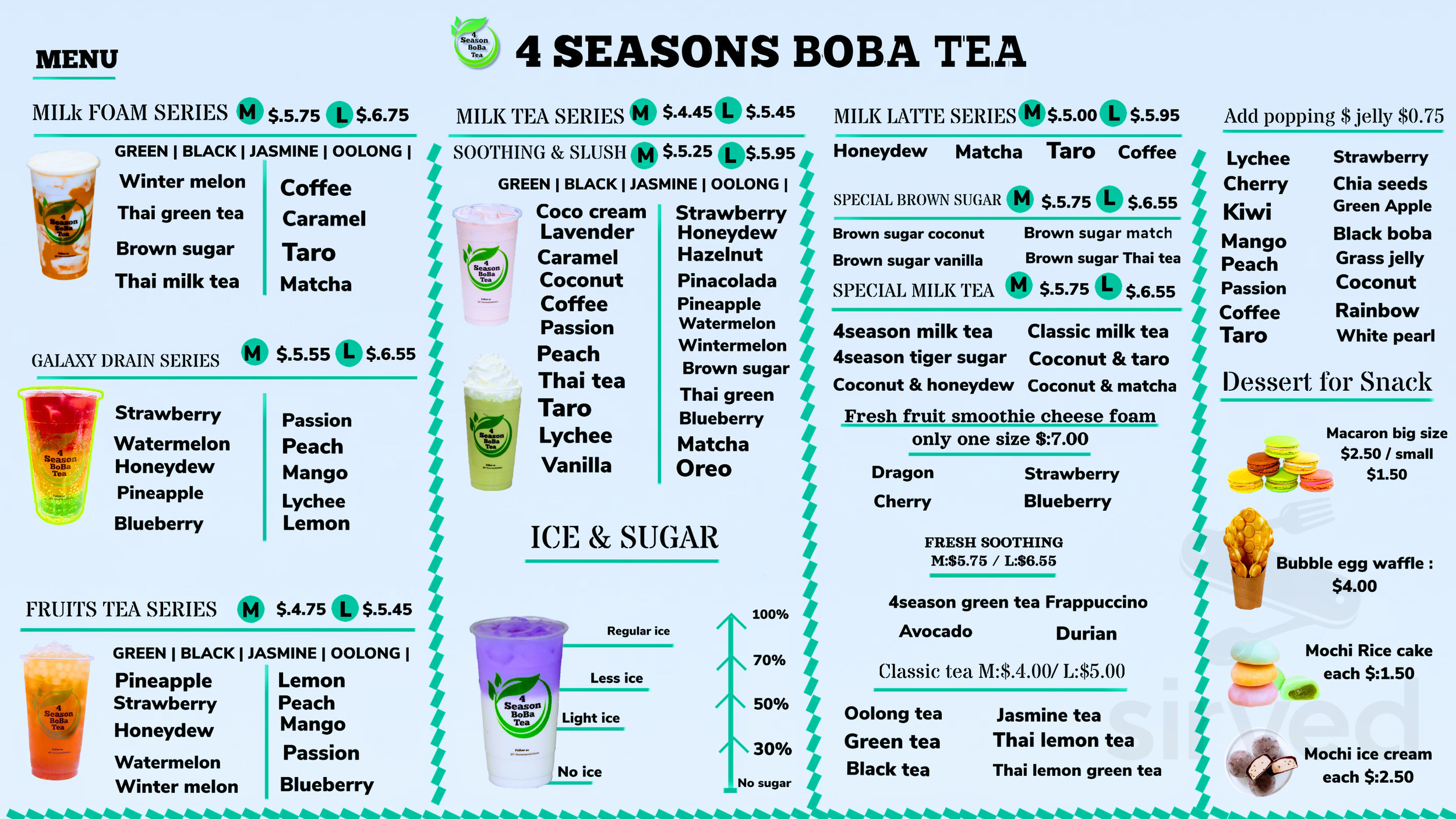 4 Season Boba Tea menu in Revere, Massachusetts, USA