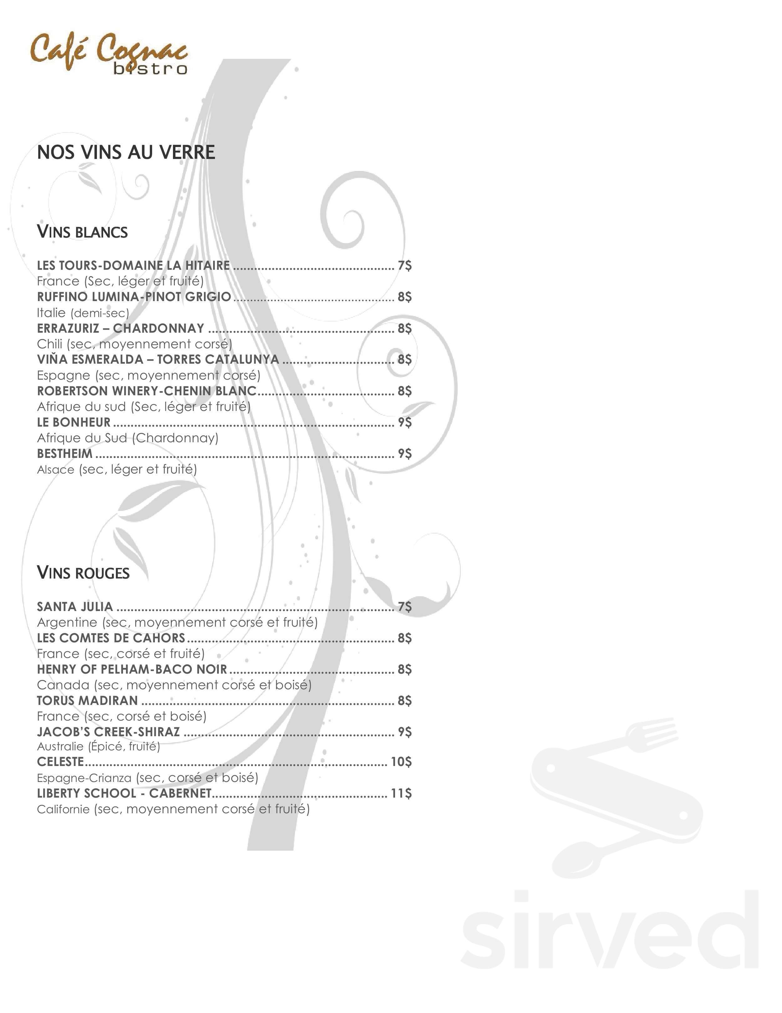 Cafe Cognac menu in Gatineau, Quebec J9J 4K1, Canada