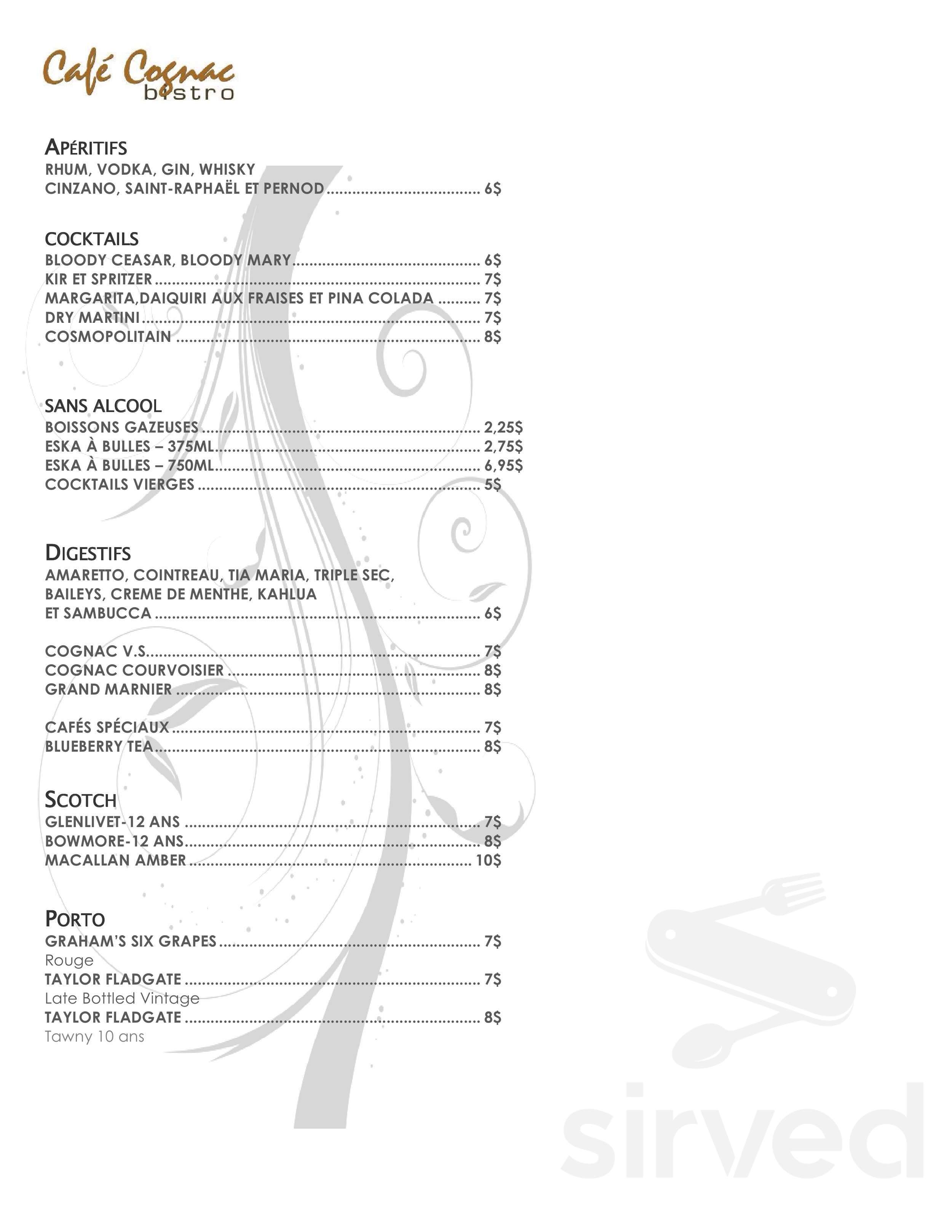 Cafe Cognac menu in Gatineau, Quebec J9J 4K1, Canada