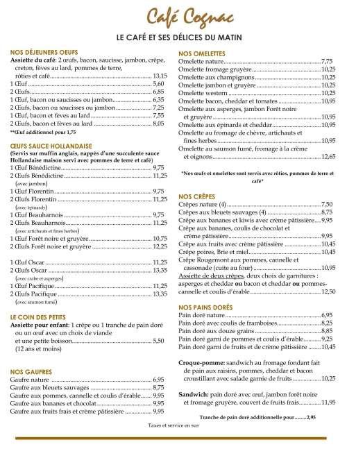 Cafe Cognac menu in Gatineau, Quebec J9J 4K1, Canada