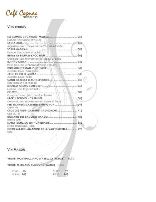 Cafe Cognac menu in Gatineau, Quebec J9J 4K1, Canada