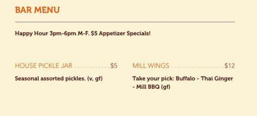 Menu for The Mill Steakhouse + Spirits in Milton, WA | Sirved